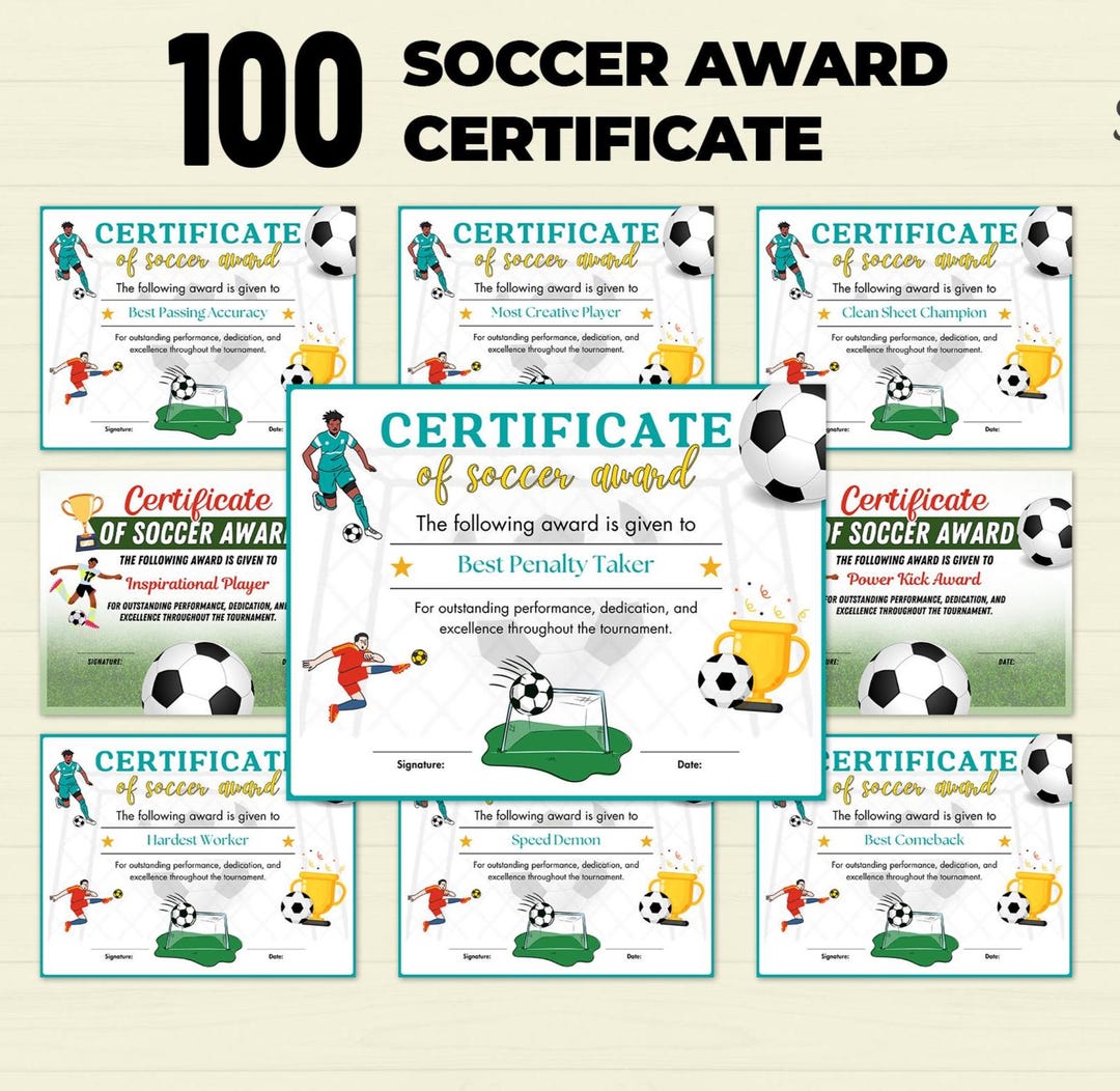 Editable Soccer Award Certificate Canva Template Bundle, Football End ...