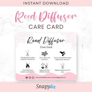 Reed Diffuser Care Card Canva Template, Editable Reed Diffuser Care ...