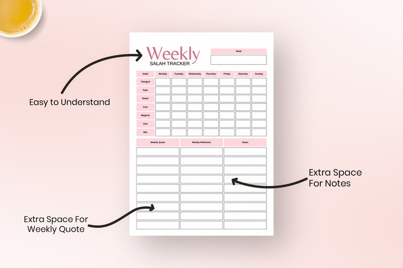 Printable Weekly Salah Tracker Daily Salah Log Islamic - Etsy