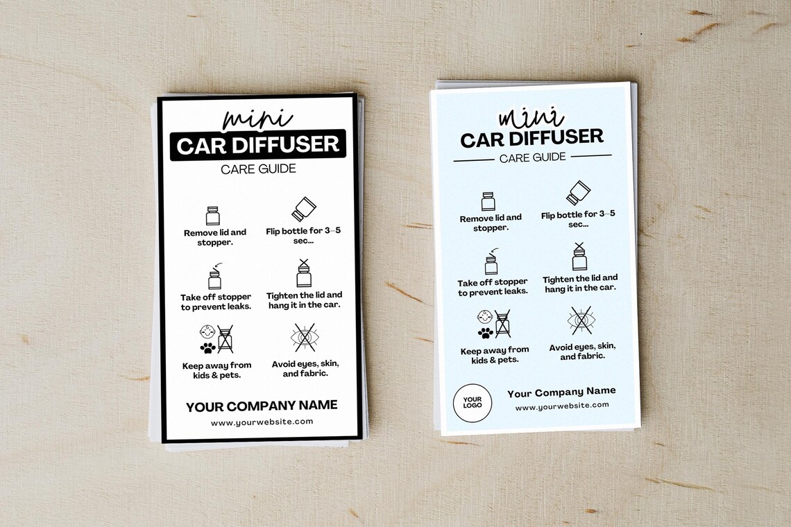 Printable Car Diffuser Care Guide Instructions Card Canva Templates ...