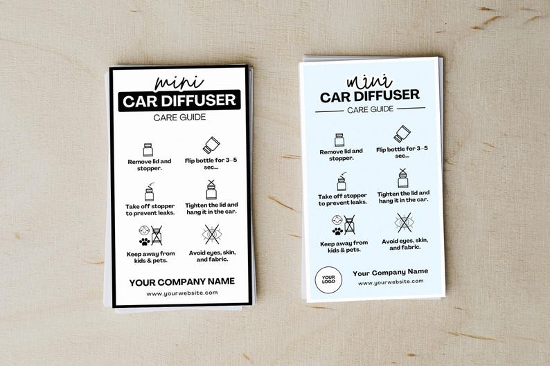 Editable Mini Car Diffuser Care Card Template | Canva Air Freshener ...