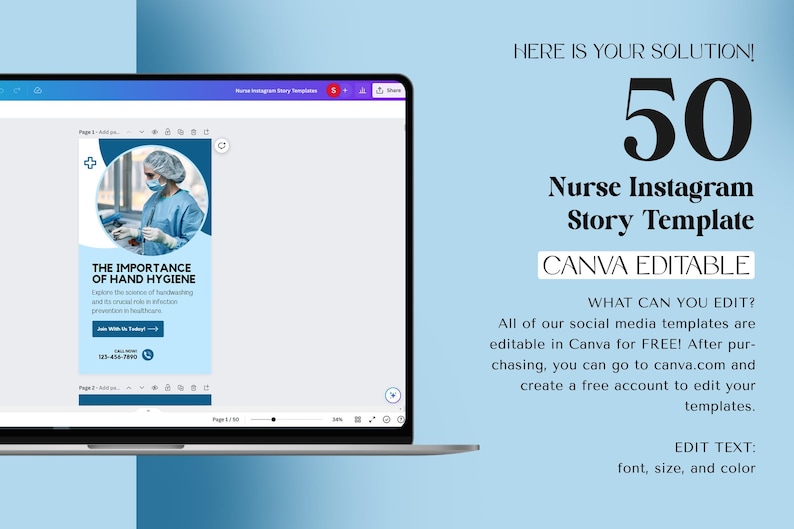 Editable Nurse Instagram Canva Story Templates, Custom Social Media ...