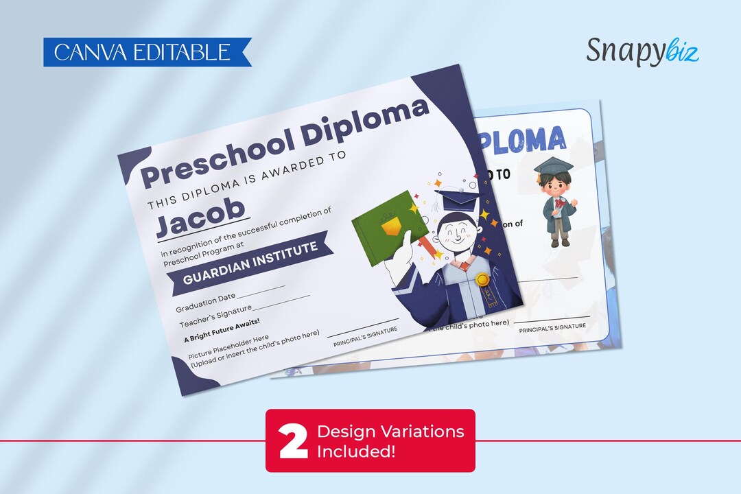 Editable Preschool Graduation Diploma, With Photo, Editable ...