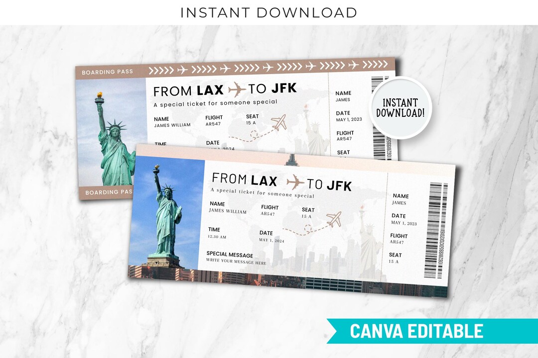 New York Boarding Pass Template, Digital New York Surprise Trip Gift ...