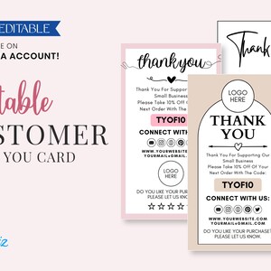 Printable Customer Thank You Card Small Business Customizable Thank You ...