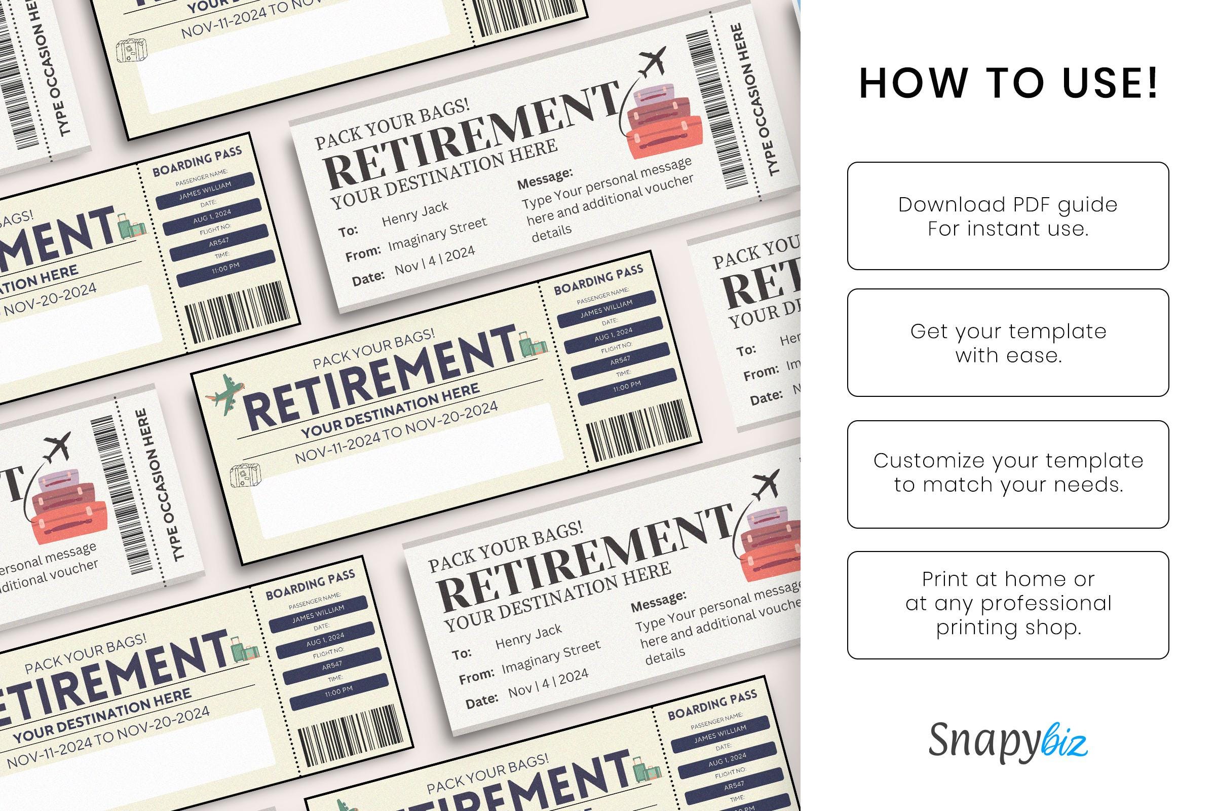Retirement Boarding Pass, Editable Canva Ticket Invitation - Etsy
