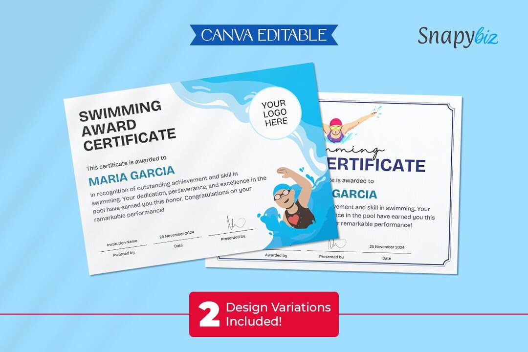 Buy Editable Swimming Award Certificates, Canva Recognition Template ...