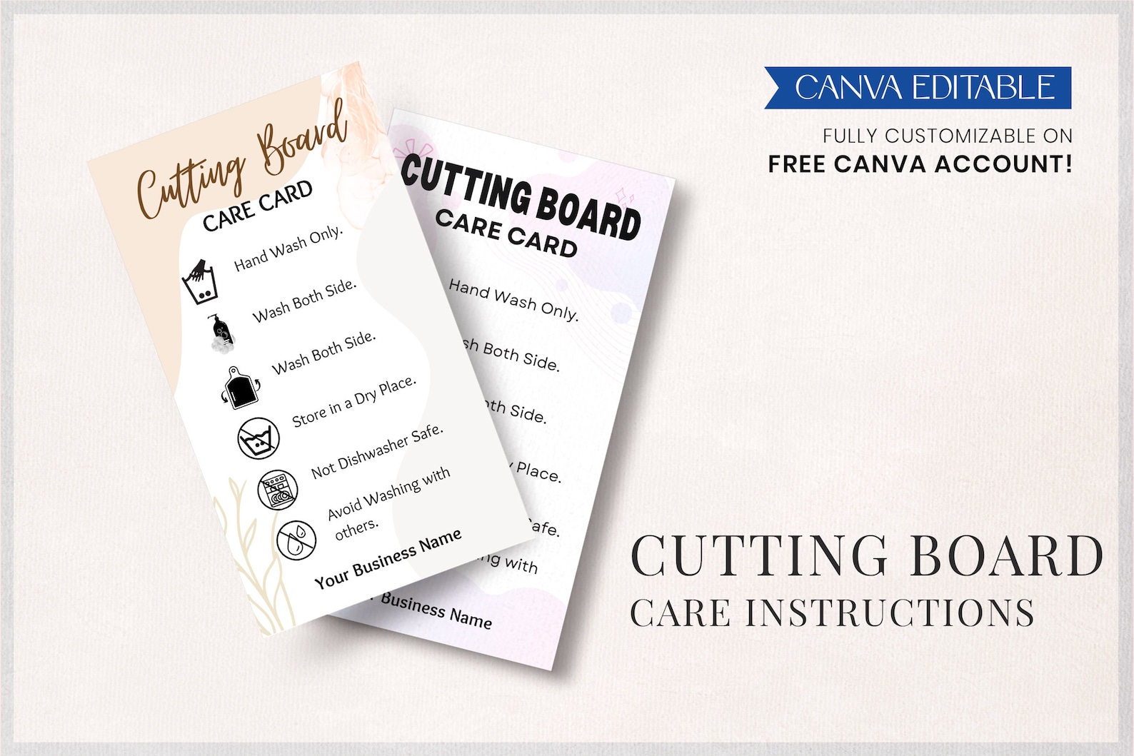 Editable Cutting Board Care Card Template, Wood Care Guide (CC-257) - Etsy