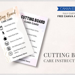 Editable Cutting Board Care Card Template, Wood Care Guide (CC-257) - Etsy
