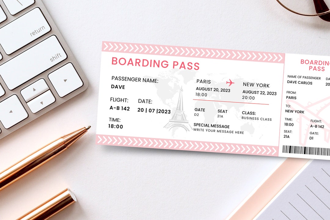 Editable Boarding Pass Template, Printable Airline Ticket, Canva ...