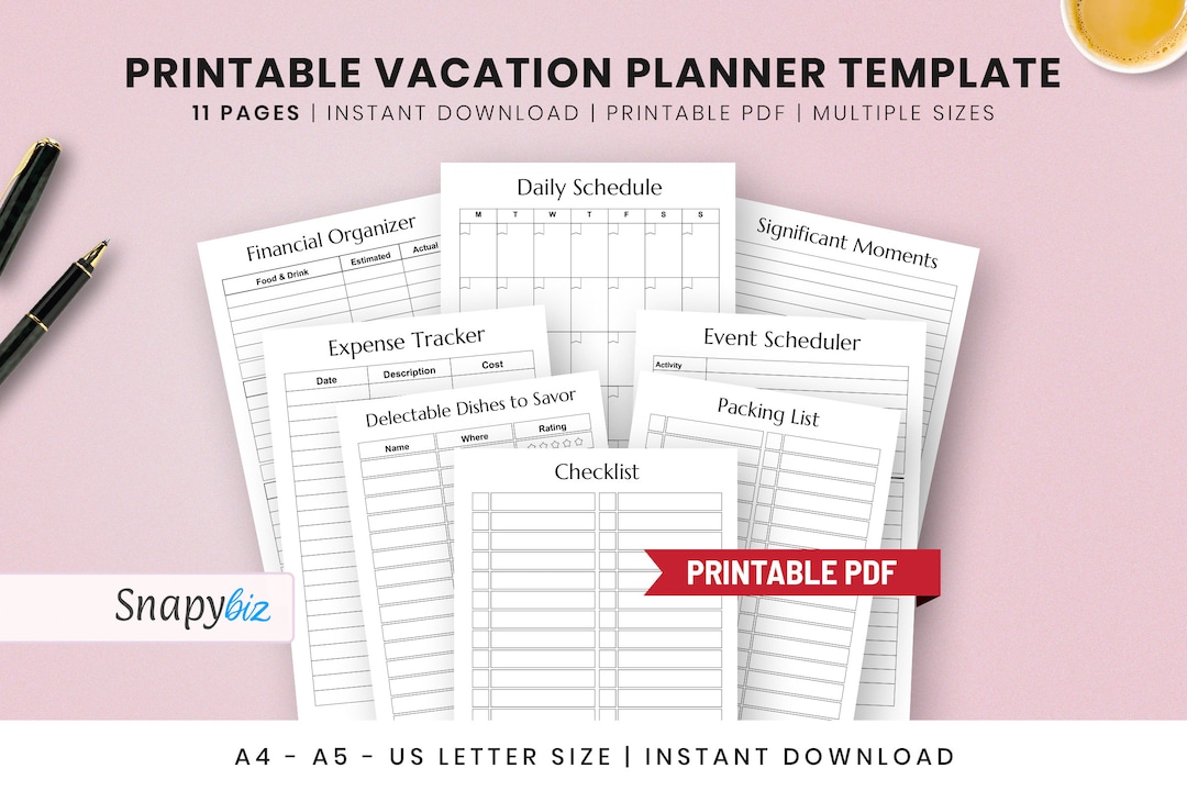 Printable Vacation Planner: Travel Checklist, Itinerary (PDF Download ...
