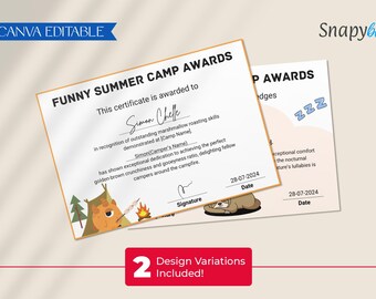 Summer Camp Awards Certificates, Camp Achievement Award, Campers Gift ...