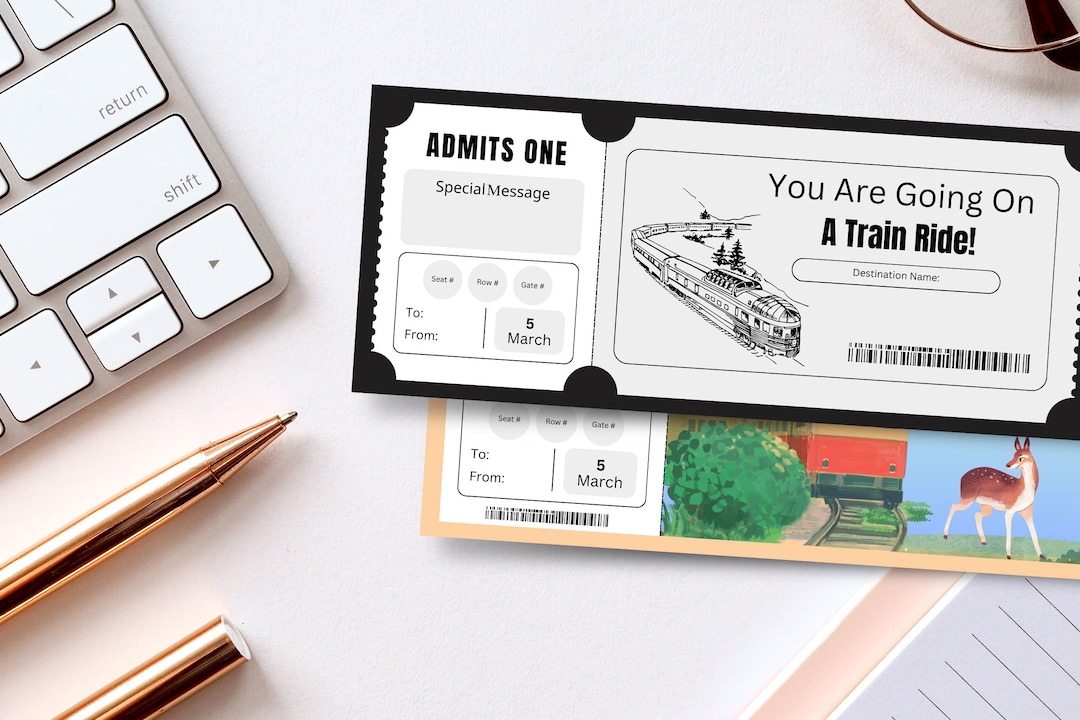 Editable Train Ticket Gift Voucher Canva Template Printable Train ...