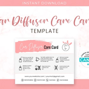 Car Diffuser Care Card Editable Template, Printable Car Diffuser Care ...