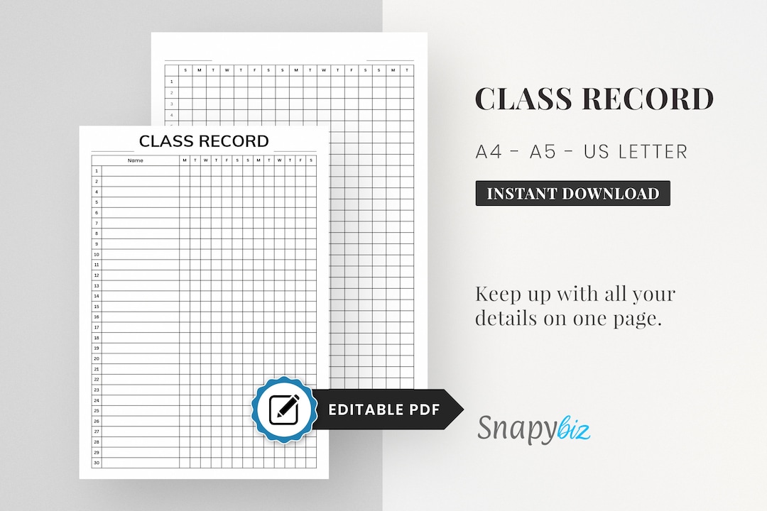 Class Record, Teacher Grade Sheet, Student Tracker, Student Grading ...