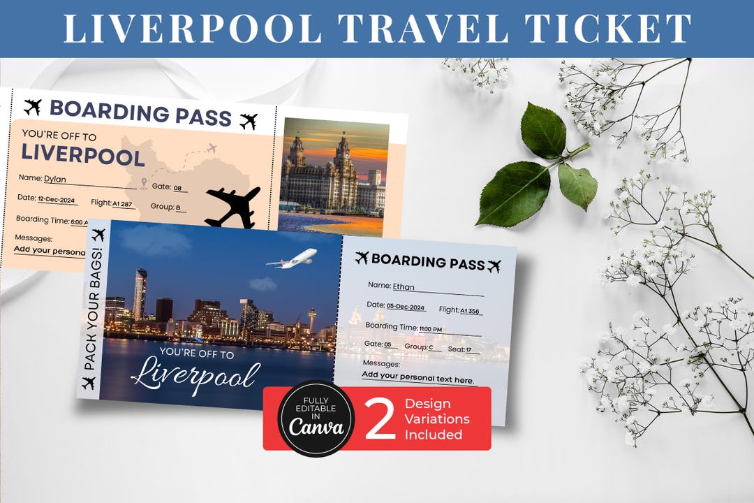 Editable Liverpool Travel Airline Ticket Canva Templates, Boarding Pass ...