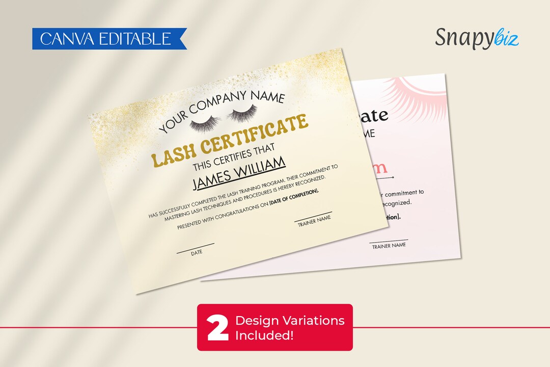 Editable Lash Certificate of Completion Template, Printable Lash ...
