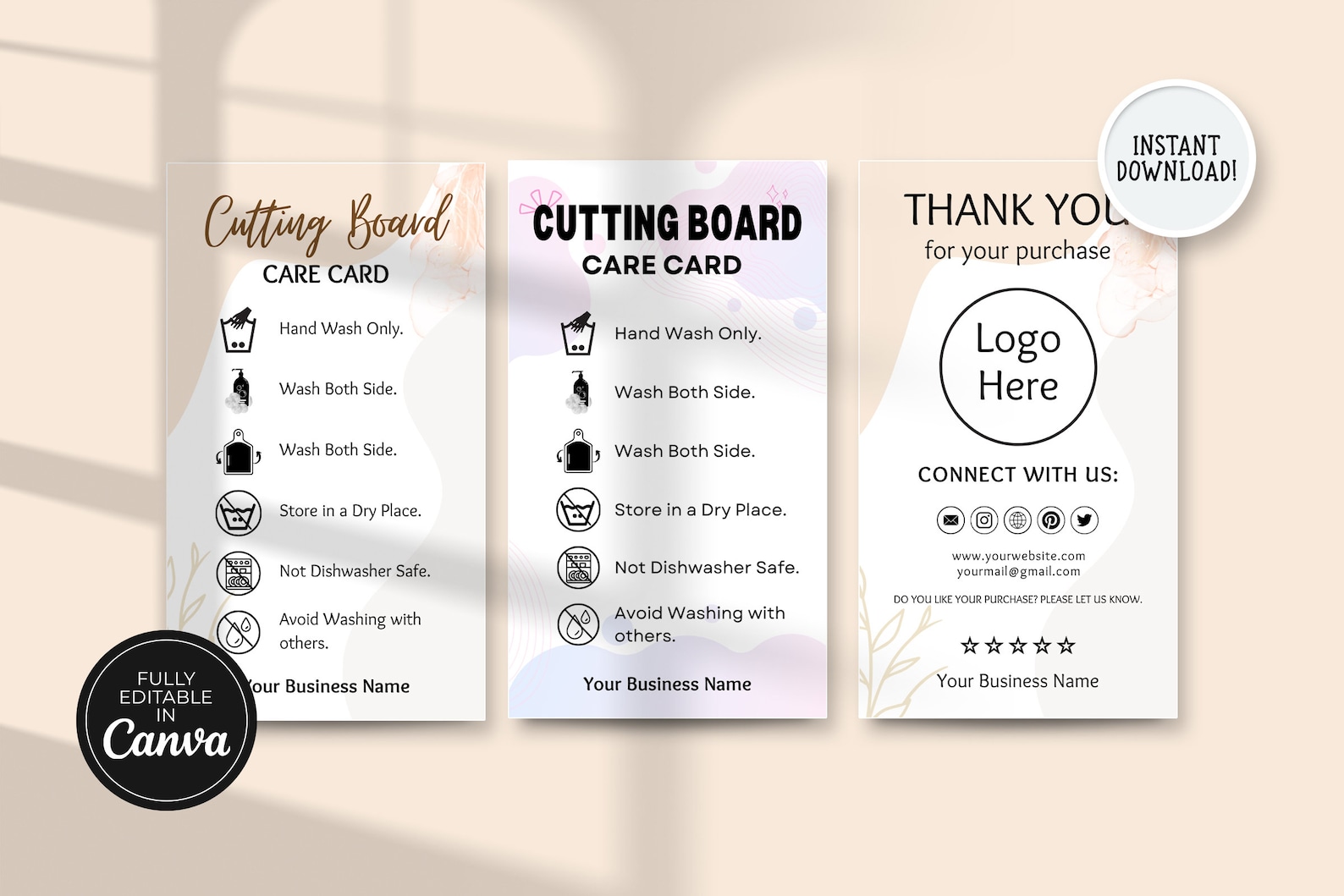 Editable Cutting Board Care Card Template, Wood Care Guide (CC-257) - Etsy