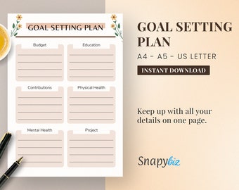 Goal Setting Printable, Goal Planner, Goal Worksheet, Printable ...