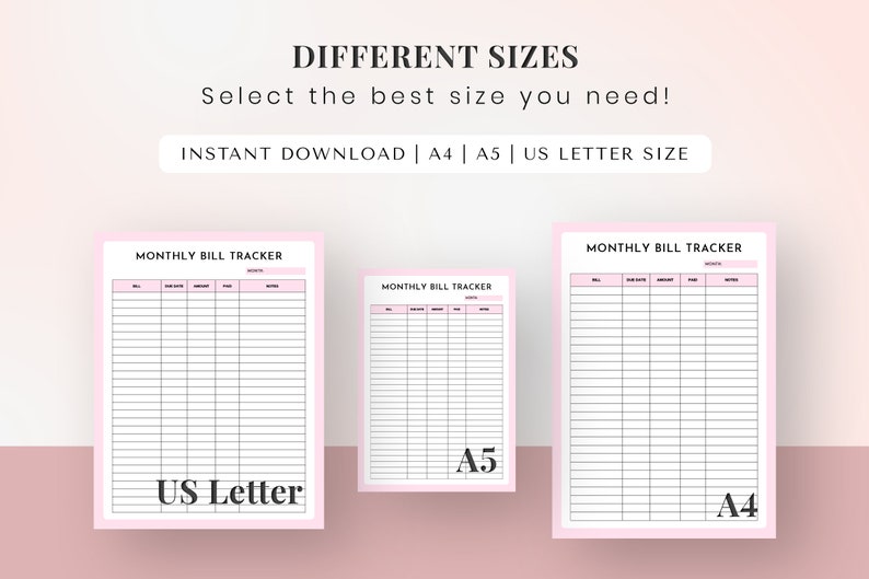 Fillable Monthly Bill Tracker: Printable PDF Planner - Etsy