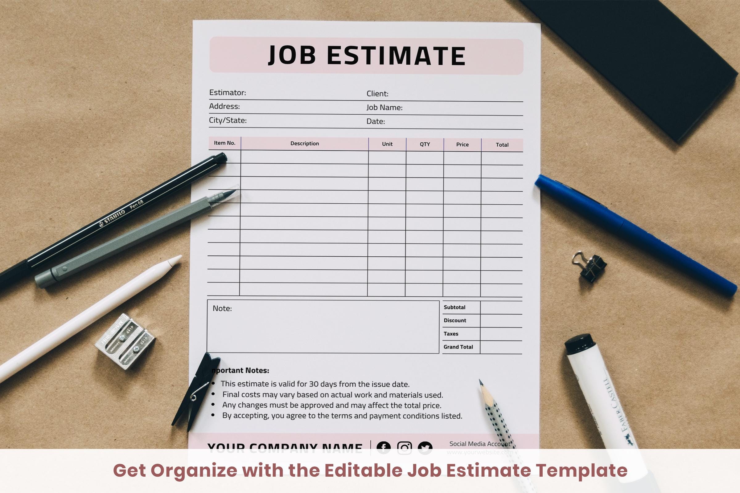 Editable Job Estimate Template, Construction, Freelance (canva, A4/A5 ...