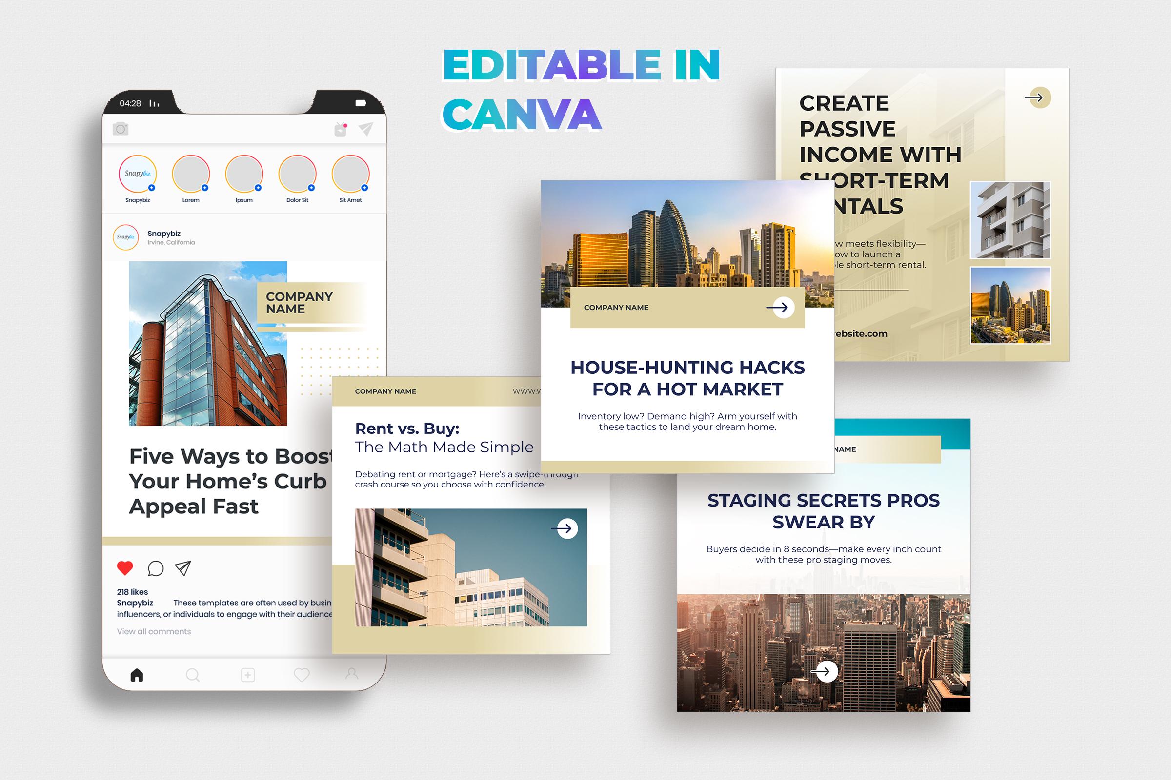 Real Estate Instagram Carousel Templates: Canva Design, Agent Marketing ...