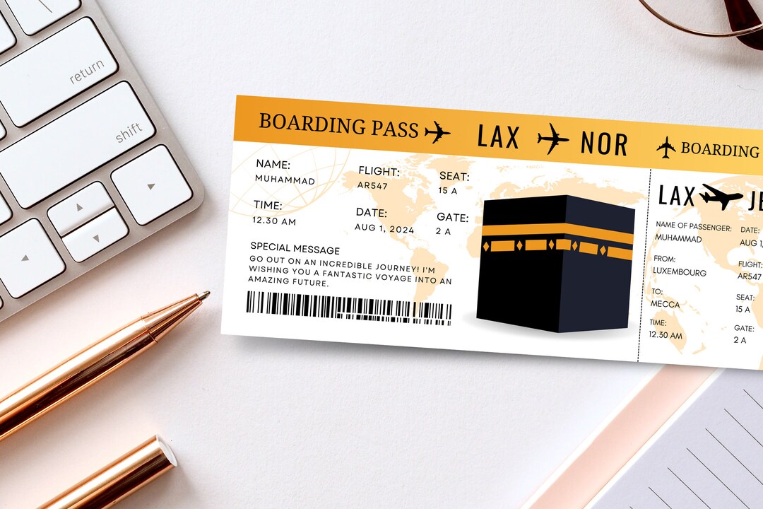 Editable Umrah Boarding Pass, Hajj Plane Ticket, Islamic Travel Gift ...