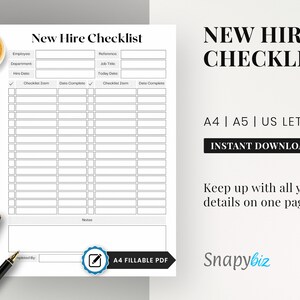 Fillable New Hire Checklist Printable Planner, New Hire Checklist, New ...