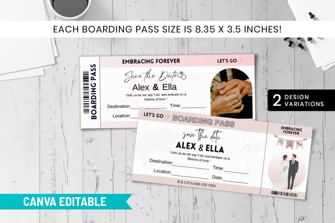 Printable Boarding Pass Save the Date, Editable Destination Wedding ...