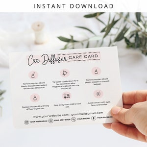 Car Diffuser Care Card Editable Template, Printable Car Diffuser Care ...