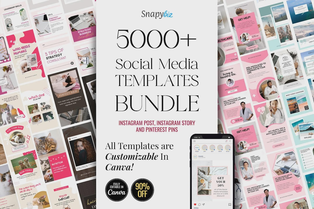5000 Social Media Template Bundle Canva Editable Custom Business ...