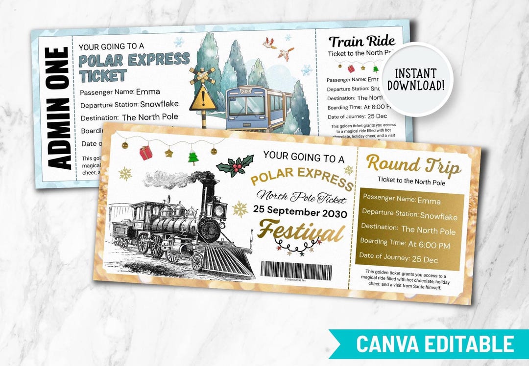 Editable Polar Express Train Ticket Template, Printable North Pole ...