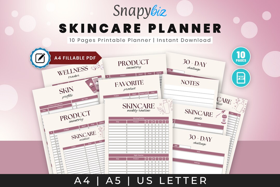 Skincare Printable Planner Template PDF, Fillable Skincare Routine ...