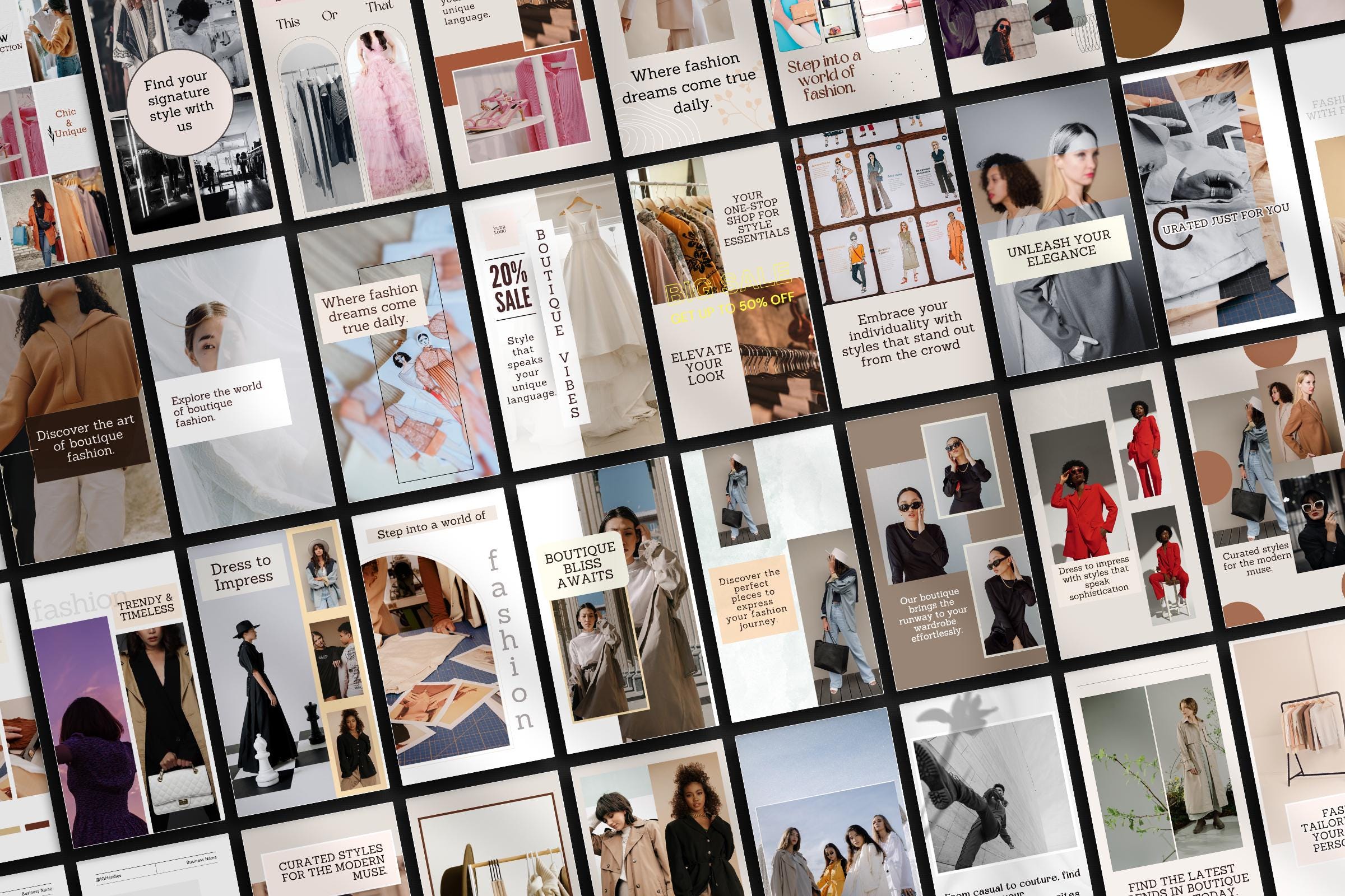 50 Fashion Instagram Story Templates, Canva Social Media Branding Kit ...