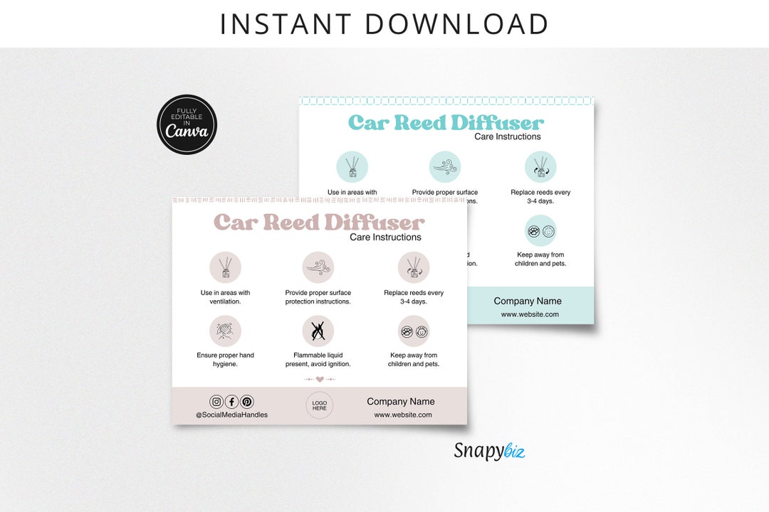 Editable Car Reed Diffuser Care Instructions, Car Reed Diffuser Care ...