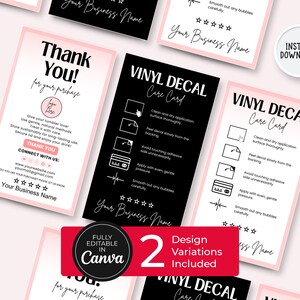 Editable Vinyl Decal Care Guide Card Business Template, Printable Vinyl ...