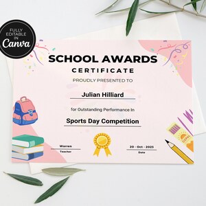School Awards Editable Certificate, Scholarship Award Template ...