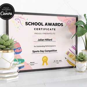 School Awards Editable Certificate, Scholarship Award Template ...
