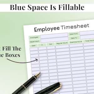 Fillable Employee Timesheet Printable Planner PDF, Work Time Tracker ...