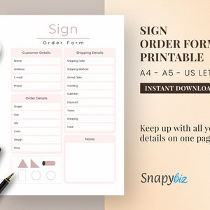 Signs Order Form, Order Form Template, Printable Order Form, Business ...