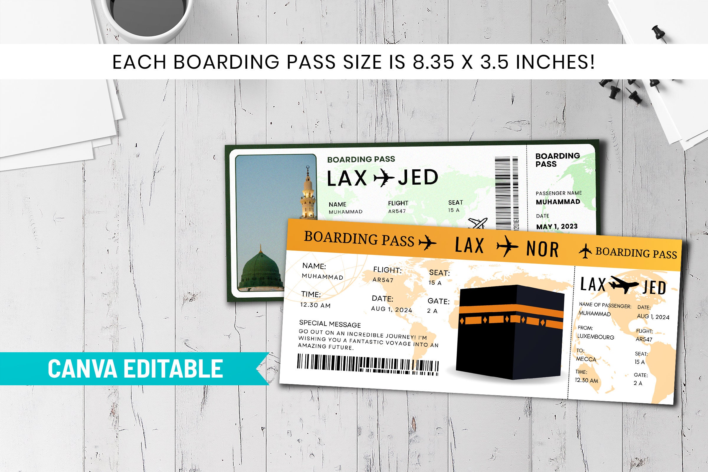 Editable Umrah Boarding Pass, Hajj Plane Ticket, Islamic Travel Gift ...