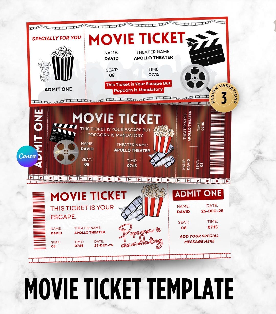 Editable Movie Gift Ticket Canva Template, Printable Cinema ...