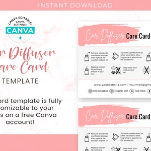 Car Diffuser Care Card Editable Template, Printable Car Diffuser Care ...