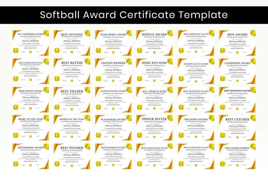 Editable Softball Award Certificates, Softball Team Awards, Softball ...