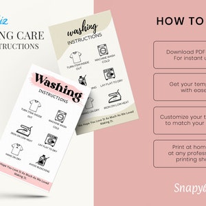 Editable Washing Care Card Printable Washing Instructions Template ...
