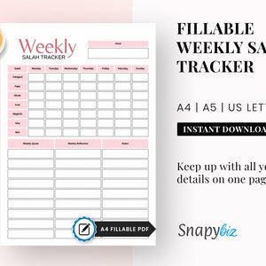 Printable Weekly Salah Tracker, Daily Salah Log, Islamic Prayer Planner ...