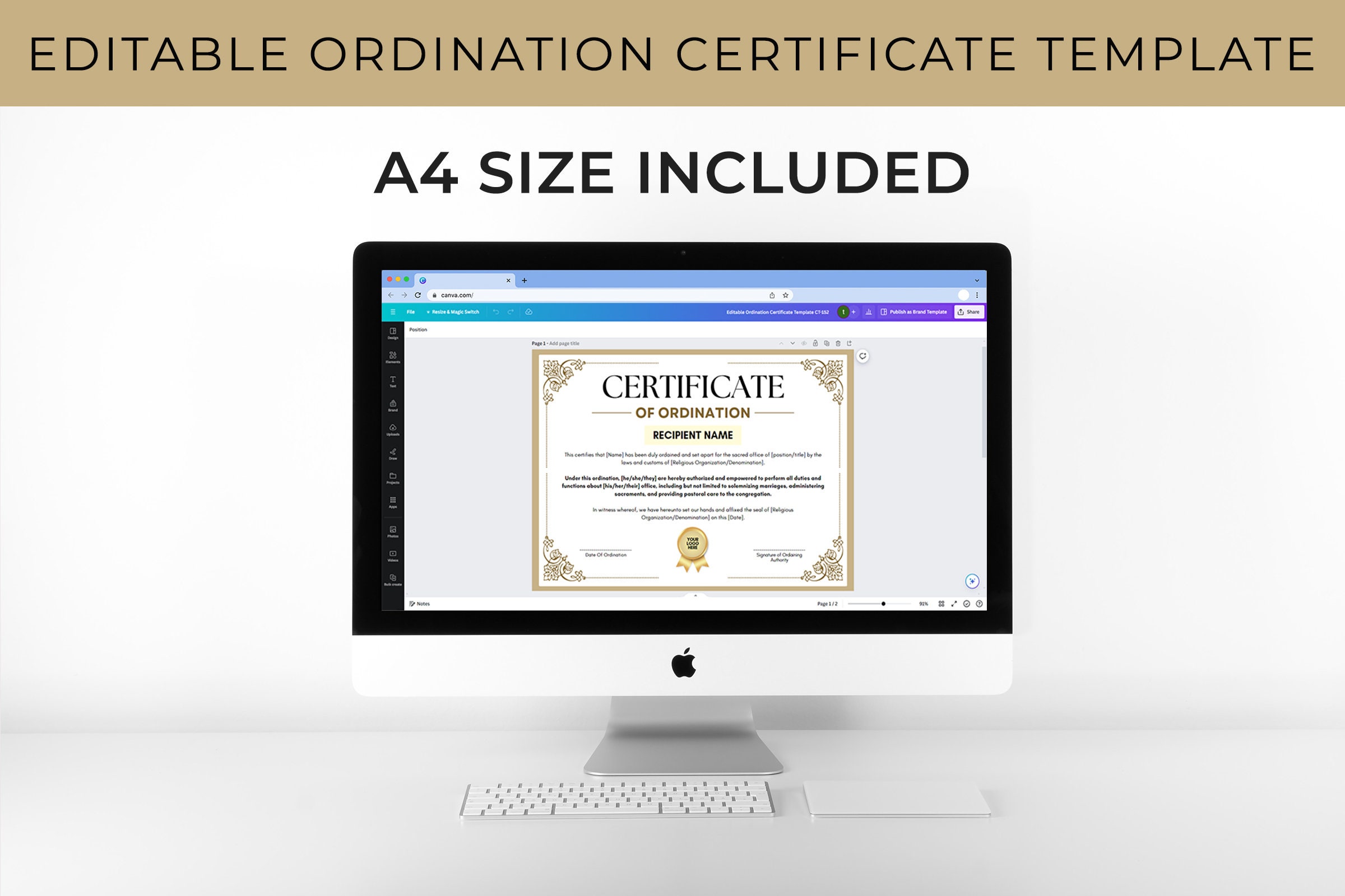 Editable Ordination Certificate Template: Clergy Ceremony (digital ...