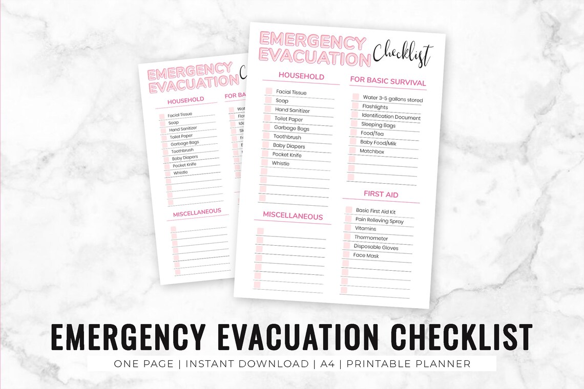 Emergency Evacuation Checklist Emergency Checklist - Etsy