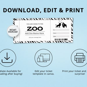 Zebra Editable Zoo Gift Certificate, Canva Zoo Certificate Editable ...