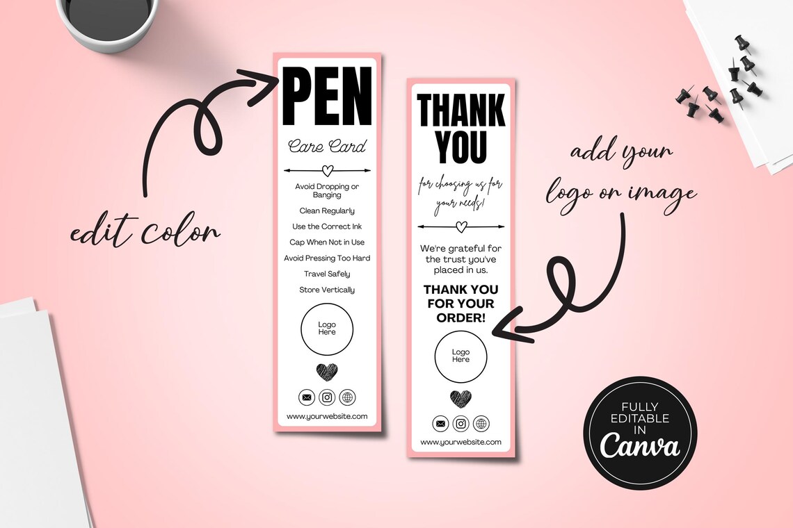 Editable Pen Care Card Template, Epoxy & Gel Pen Instructions Canva - Etsy